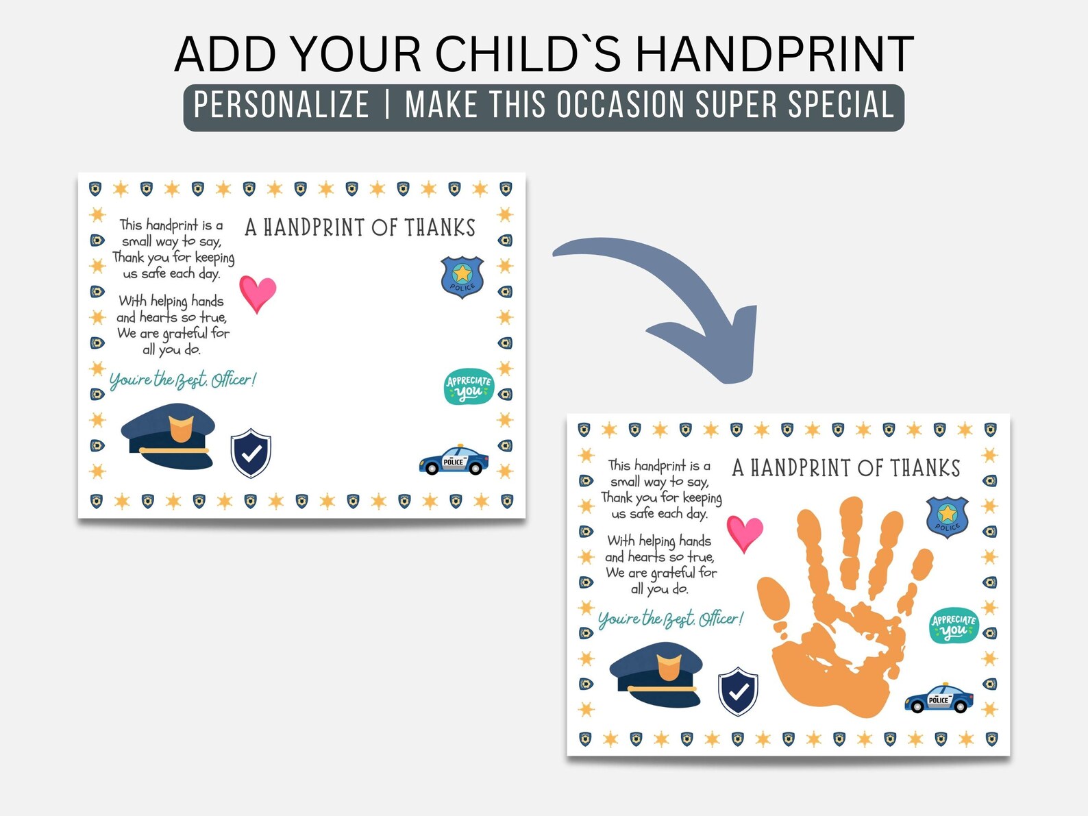 Police Appreciation Handprint Art, Police Officer Gifts, Thank You Gift ...