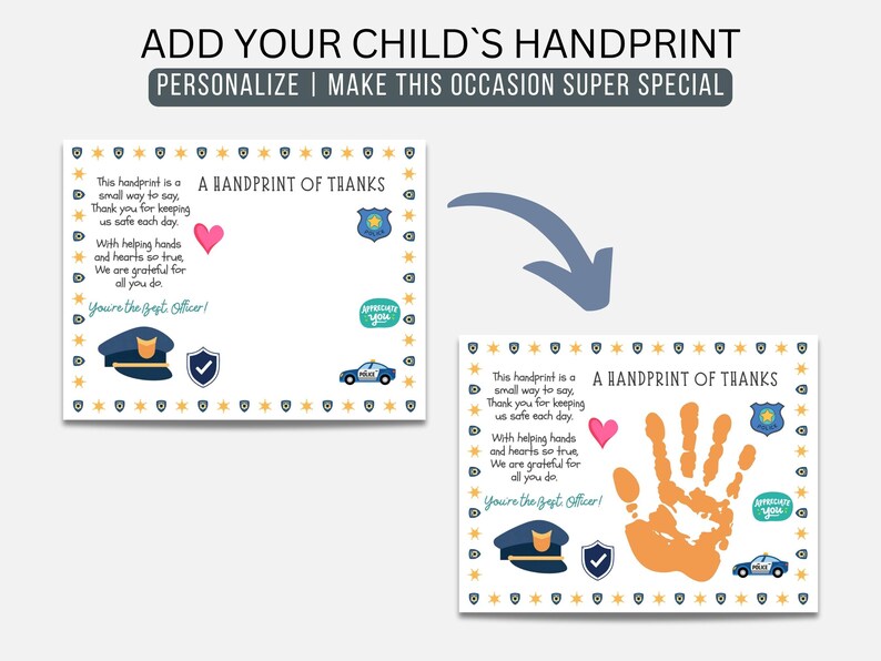 Police Appreciation Handprint Art, Police Officer Gifts, Thank You Gift ...