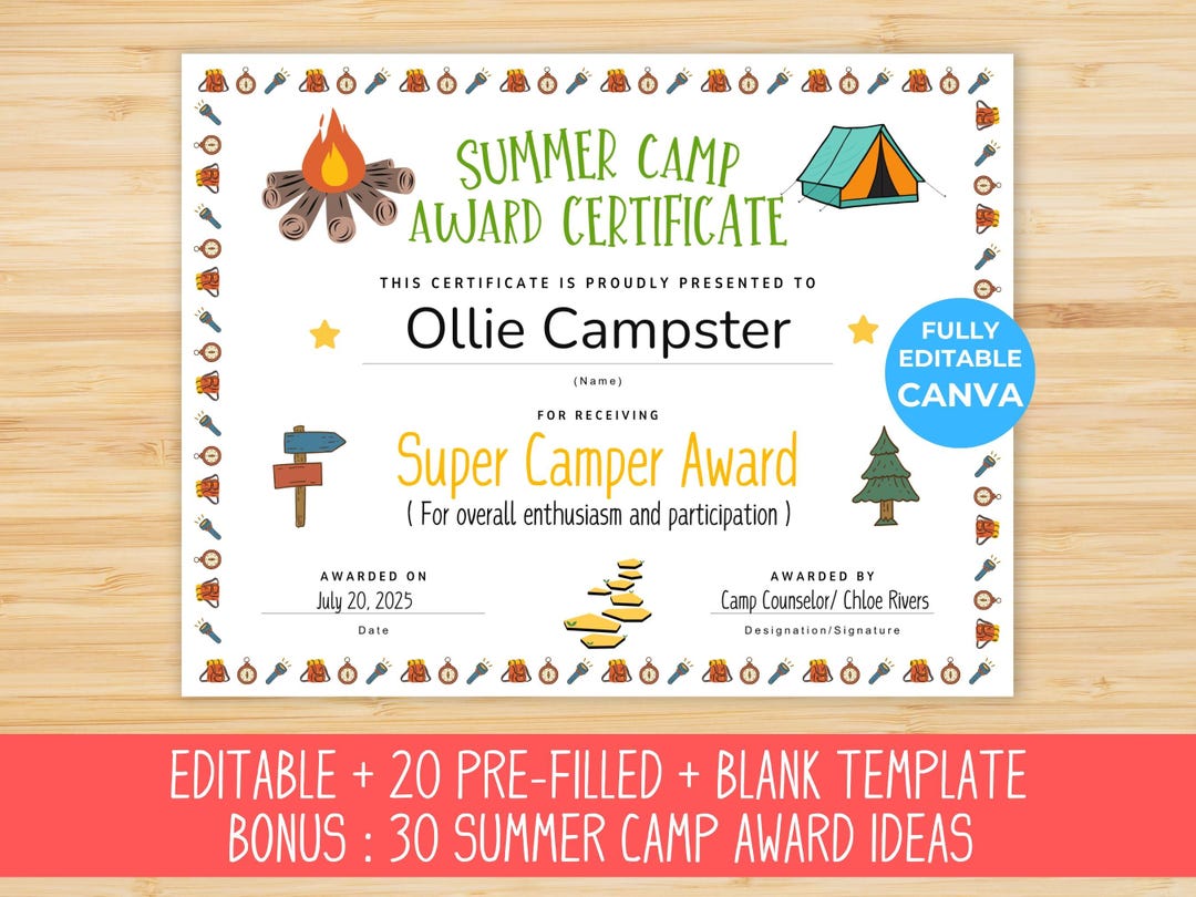 Editable Summer Camp Awards: Printable Certificates (PDF) - Etsy