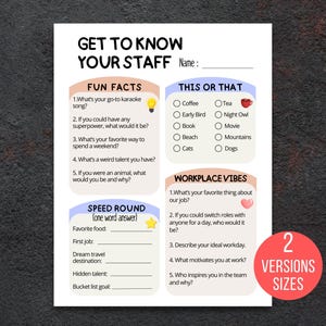 Team Building Questionnaire: Get to Know Your Staff Coworker (PDF) - Etsy