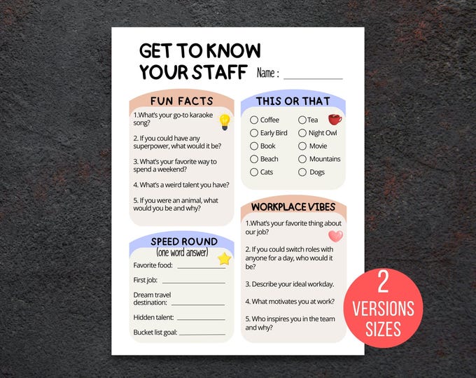Team Building Questionnaire: Get to Know Your Staff Coworker (PDF) - Etsy