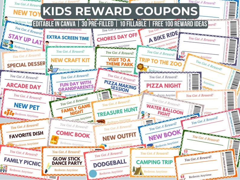 Kids Reward Coupons, Kids Reward Bucks, Editable Coupon Book, Reward ...