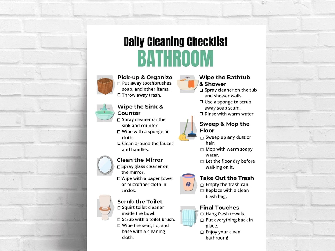 Bathroom Cleaning Checklist, Bathroom Cleaning Chart, Bathroom Cleaning ...