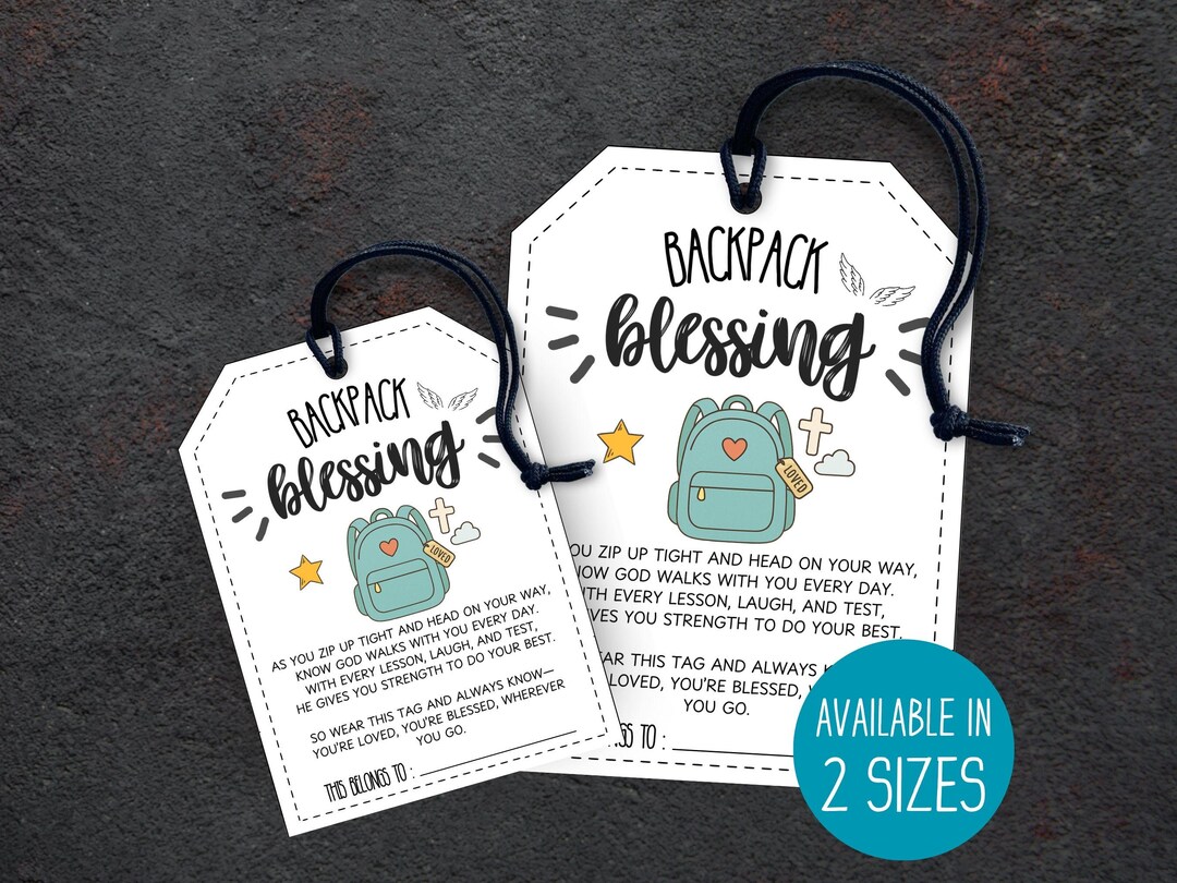 Backpack Blessing Tags, Preschool Backpack Tag, Back to School Gift Tag ...