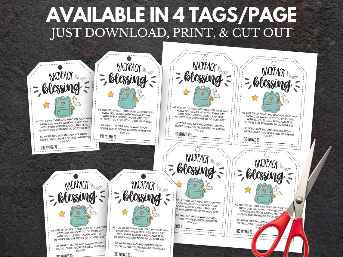 Backpack Blessing Tags, Preschool Backpack Tag, Back to School Gift Tag ...