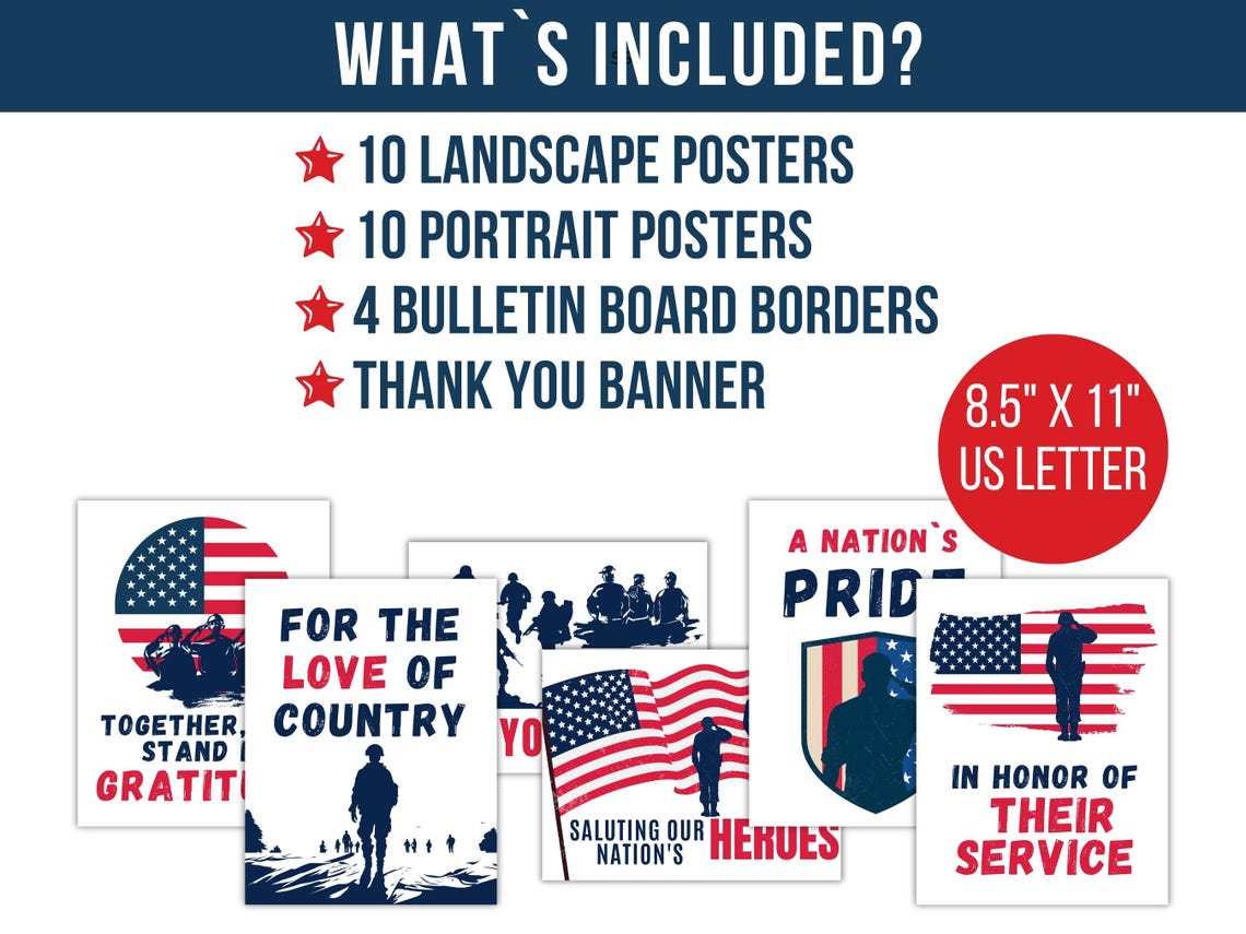 Veterans Day Bulletin Board Kit, Thank You Veterans Posters, Happy ...