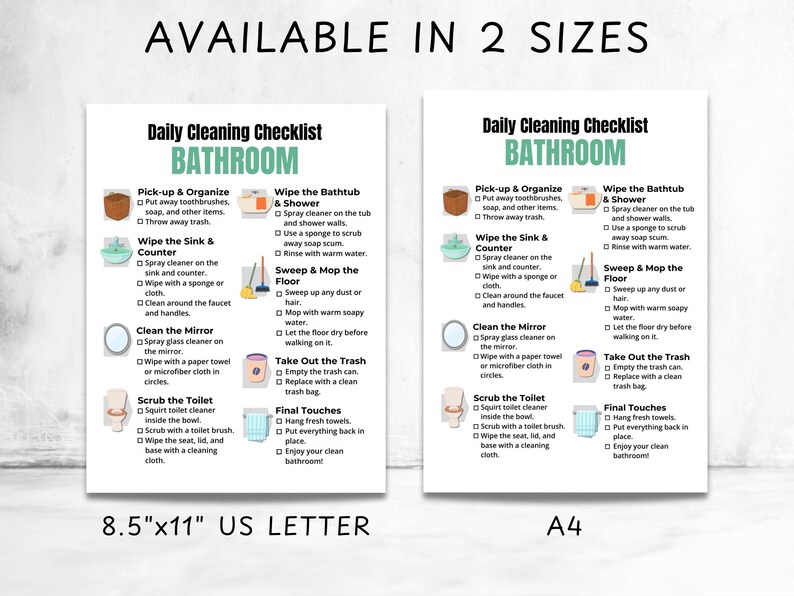 Bathroom Cleaning Checklist, Bathroom Cleaning Chart, Bathroom Cleaning ...