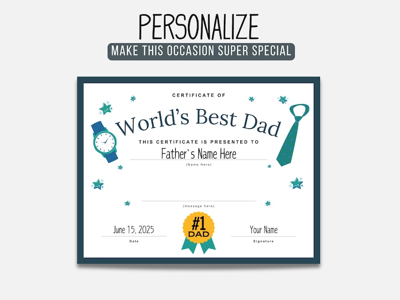 World's Best Dad Certificate, Father's Day Certificate, Best Dad Ever ...