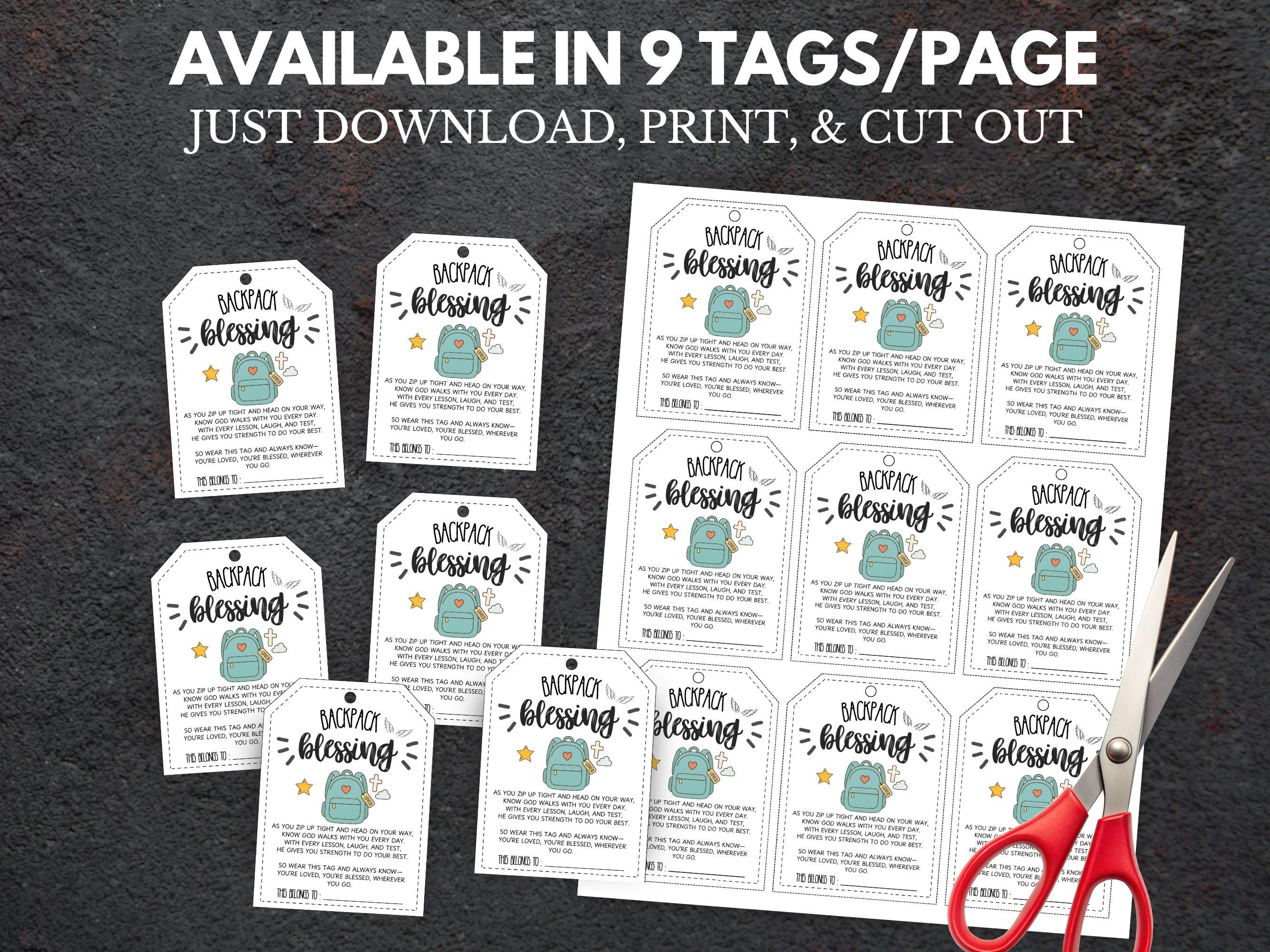 Backpack Blessing Tags, Preschool Backpack Tag, Back to School Gift Tag ...