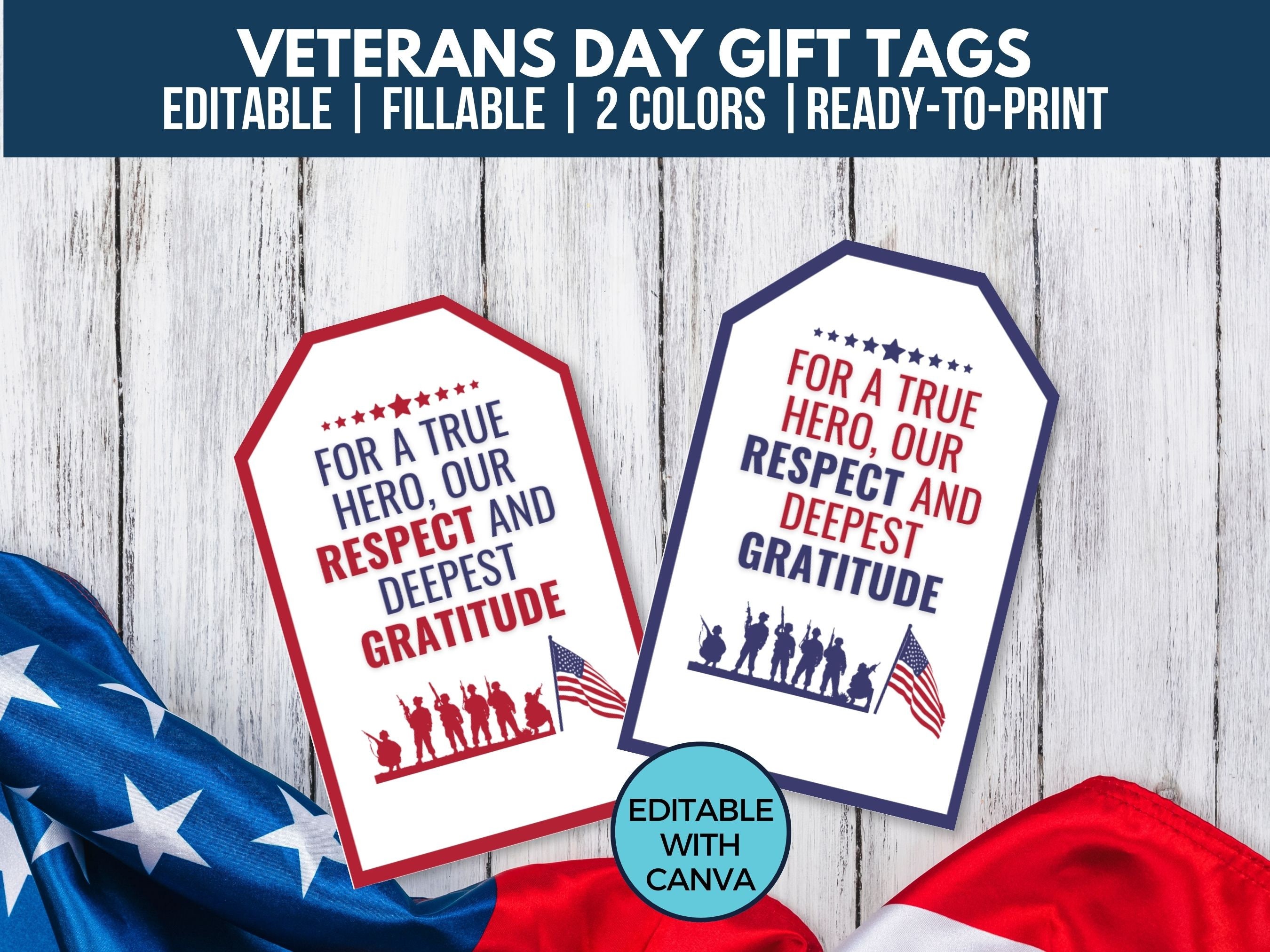 Veterans Day Gift Tag, Veterans Day Tags, Veterans Day Labels, Editable ...