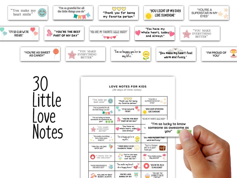 Kids Lunchbox Notes, Love Notes for Kids, 30 Valentine's Day Love Notes ...
