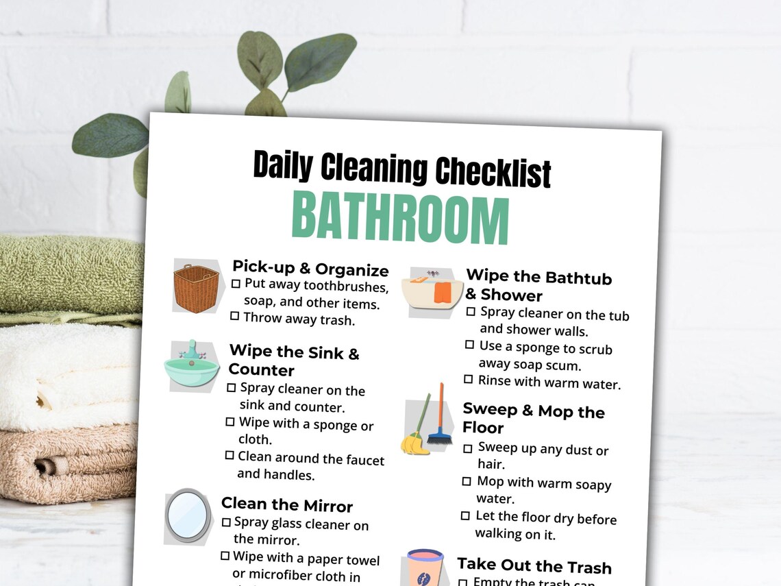 Bathroom Cleaning Checklist, Bathroom Cleaning Chart, Bathroom Cleaning ...
