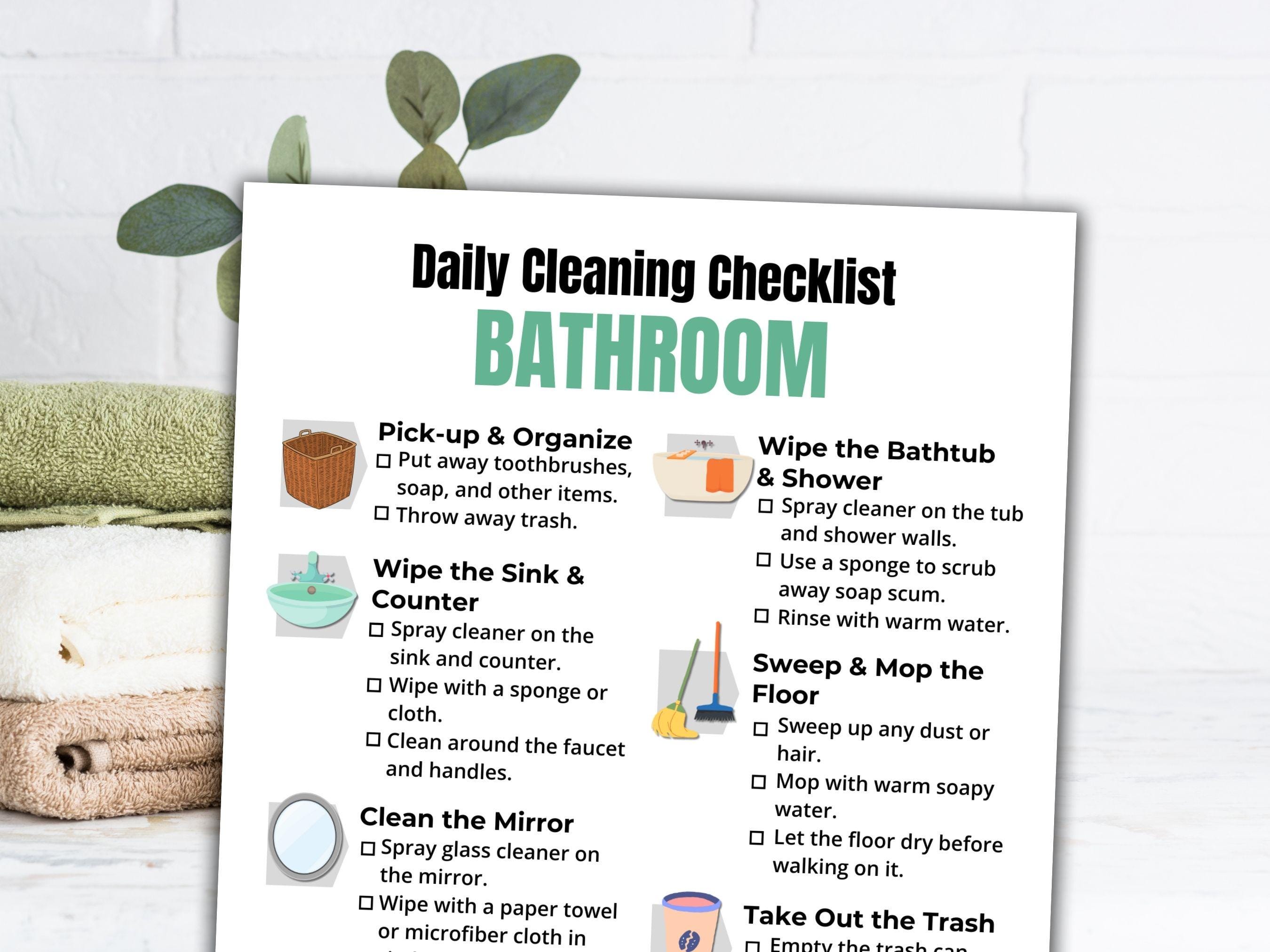 Bathroom Cleaning Checklist, Bathroom Cleaning Chart, Bathroom Cleaning ...