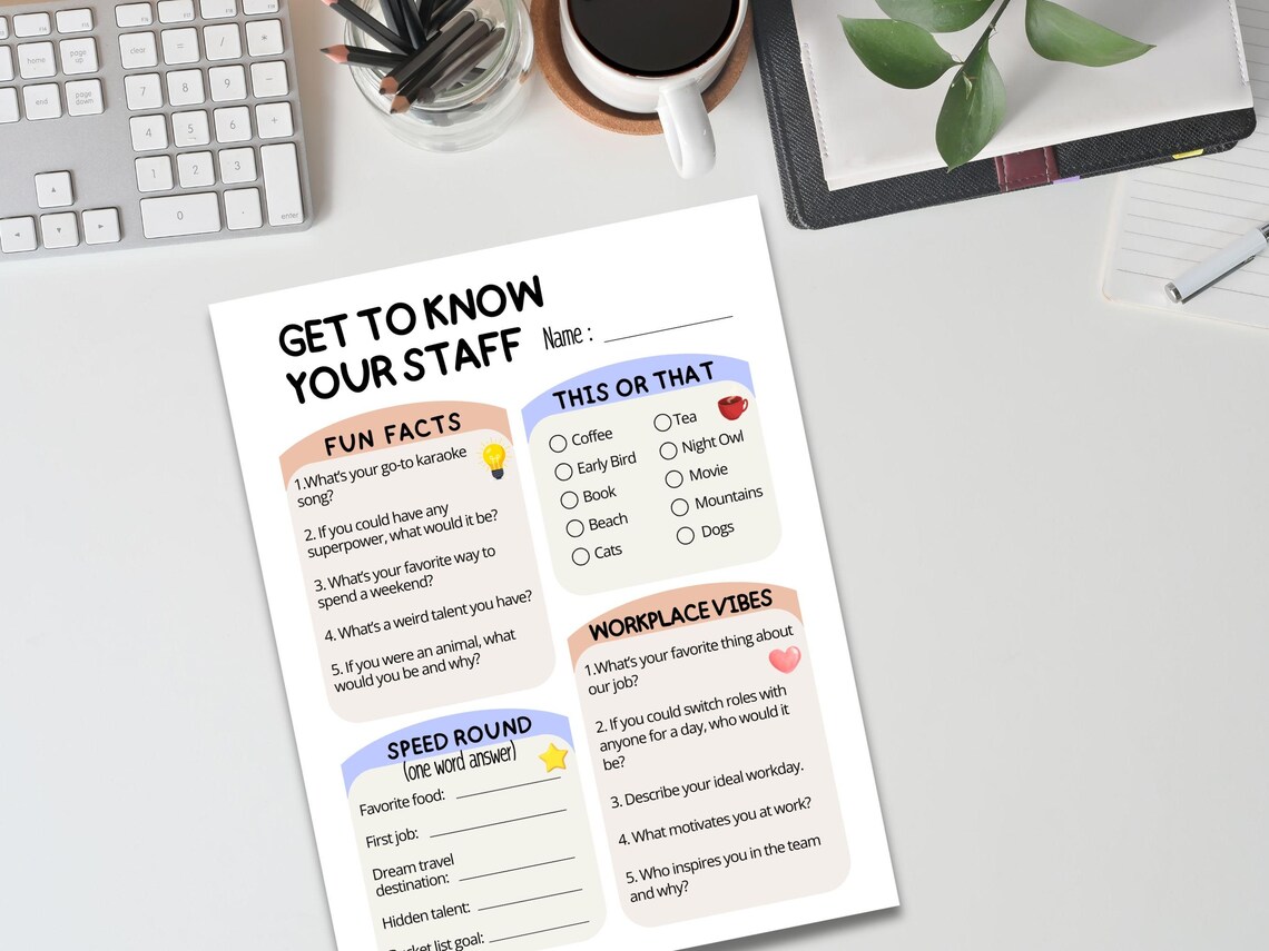 Team Building Questionnaire: Get to Know Your Staff Coworker (PDF) - Etsy