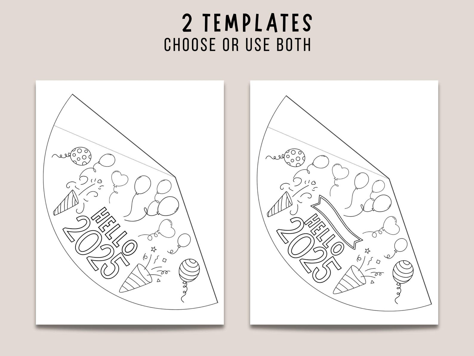 2025 New Year Party Hat, Printable Color Your Own Party Hat, Kids New ...