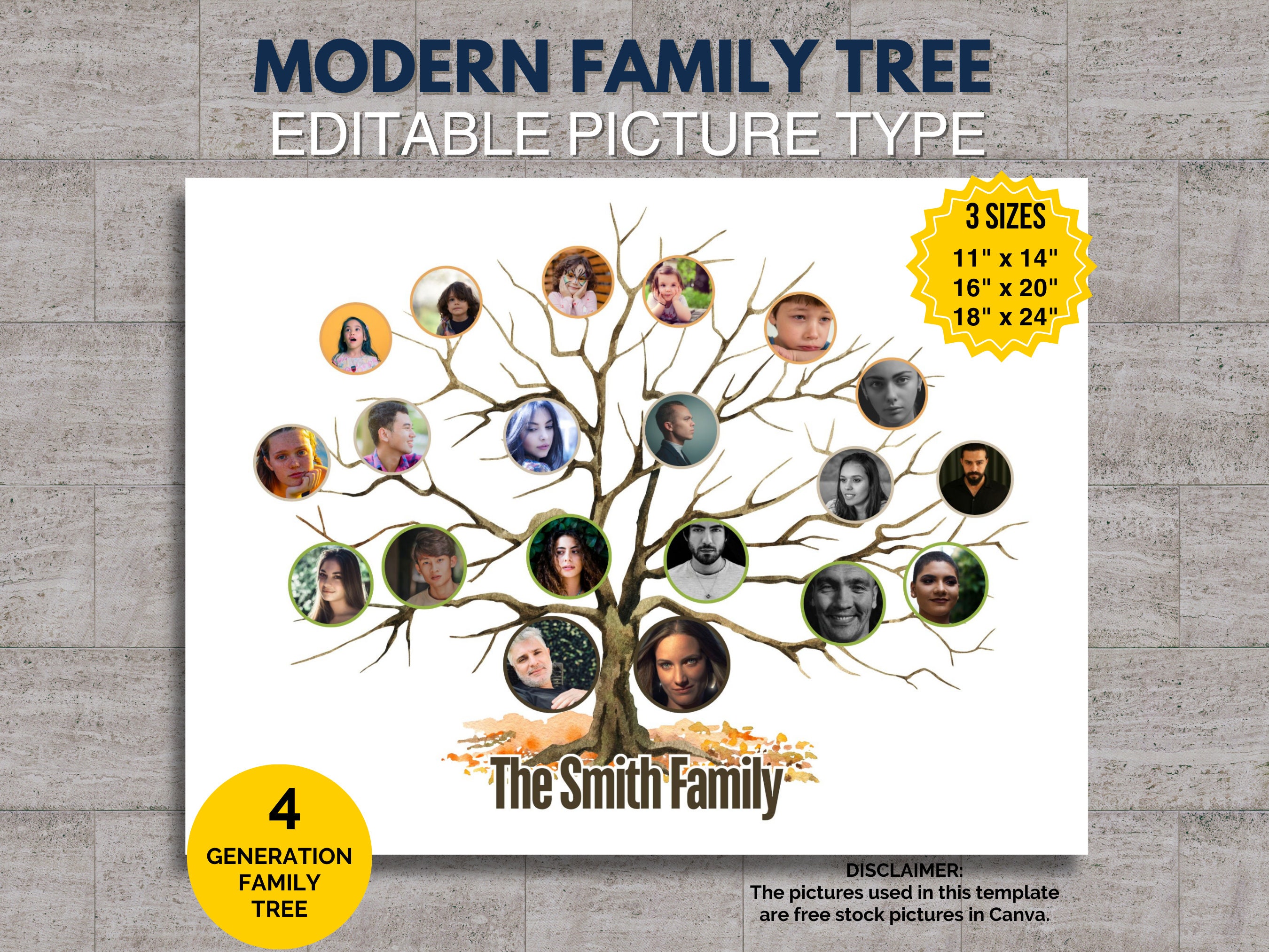 Editable Family Tree, Family Tree Wall Art, Family Tree Template ...