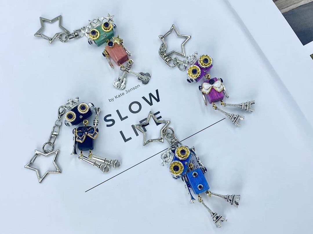 4pcs Mini Steampunk Robot Figurine Key Chain Decor Gift for Her, Unique ...