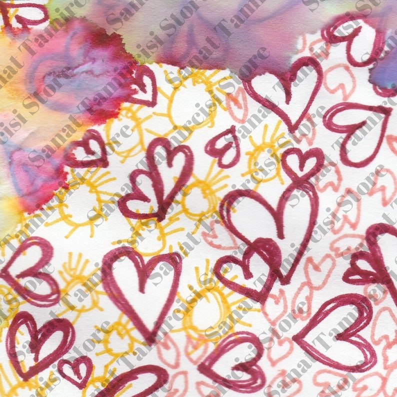 Hand Drawn Digital Paper Heart Scrapbook Paper, Seamless Files Pattern ...