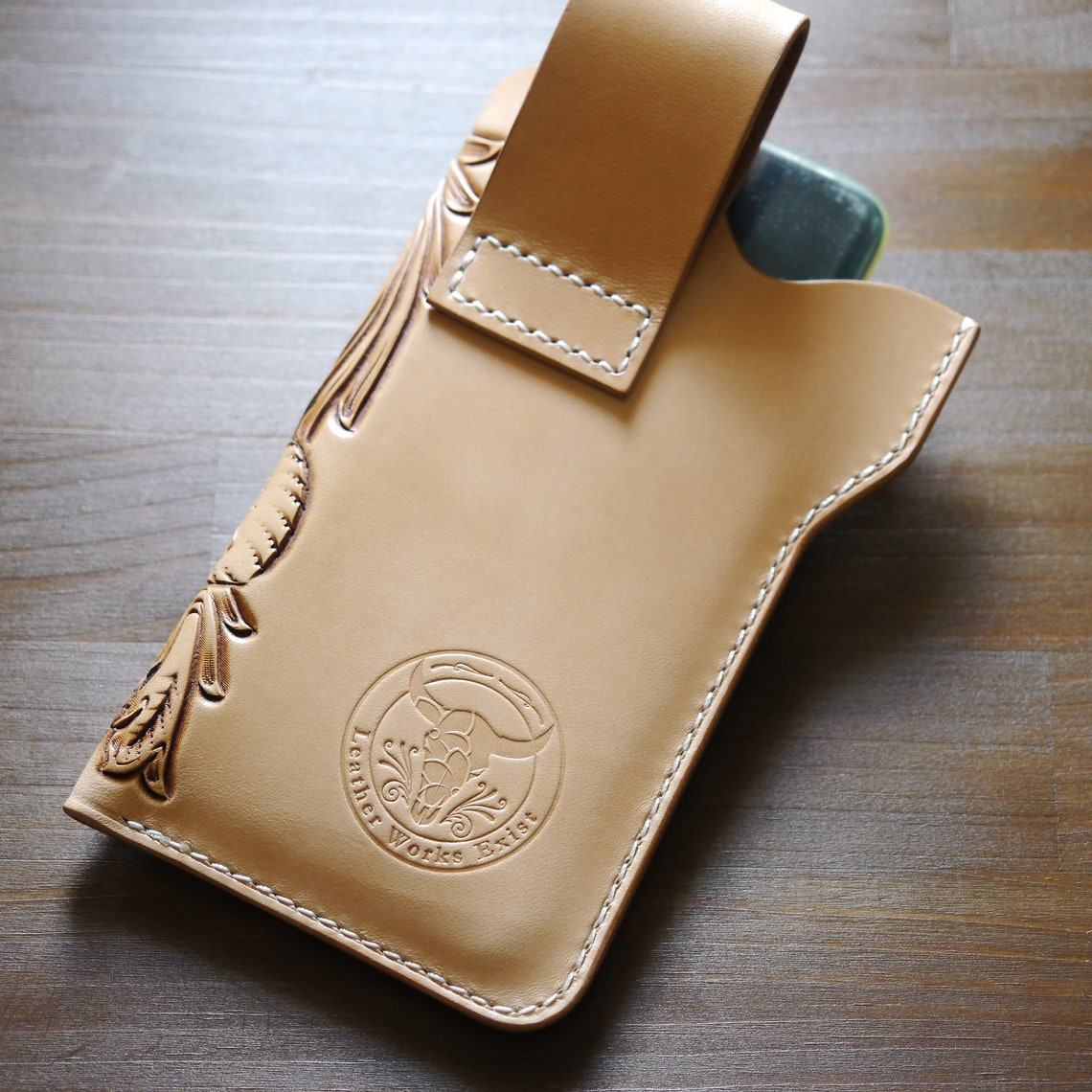 Western Holster-type Phone Holder, Leather Carving,made in Japan ...