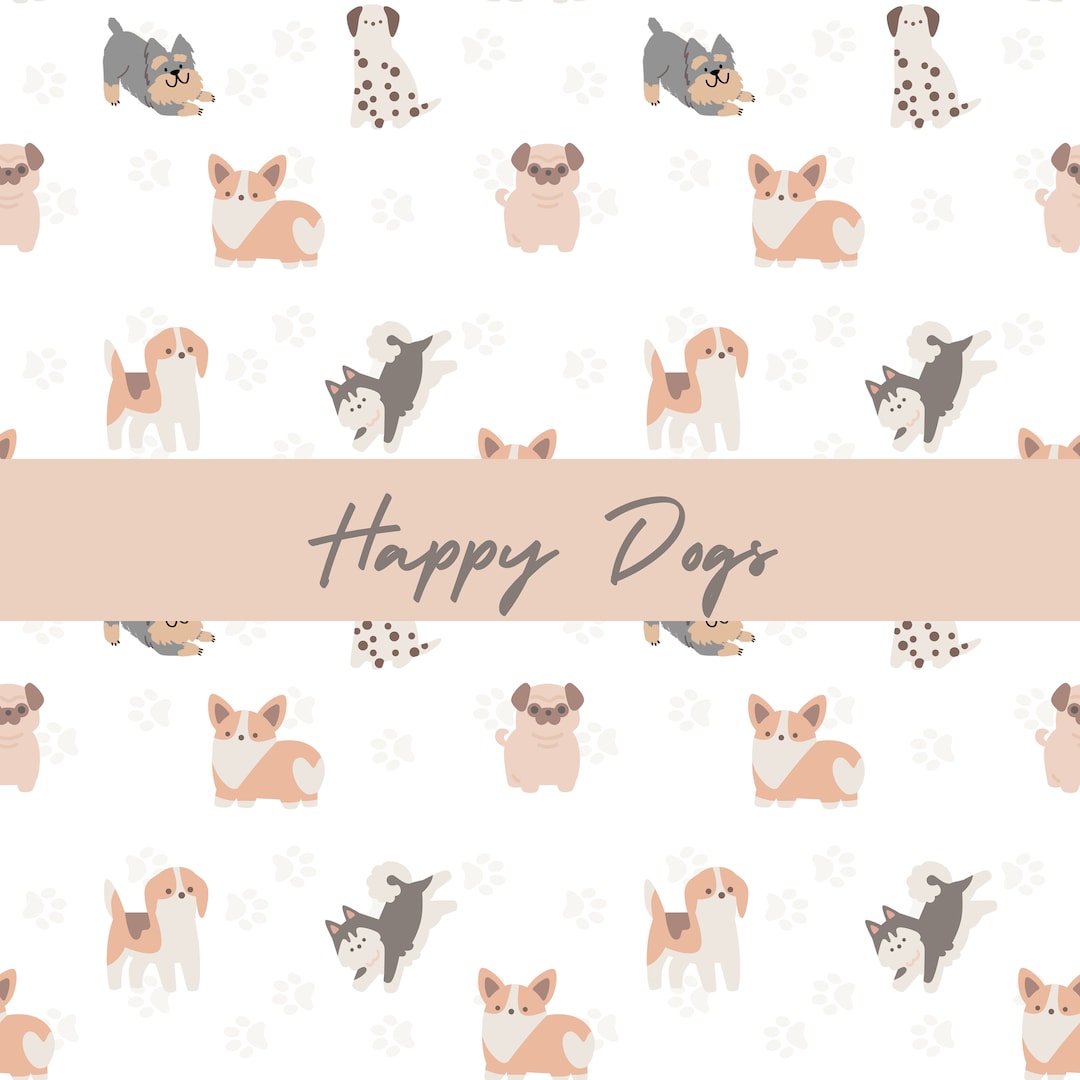 Happy Dogs - Seamless Pattern, Paper, Wall Paper, Husky, Pug, Corgi ...