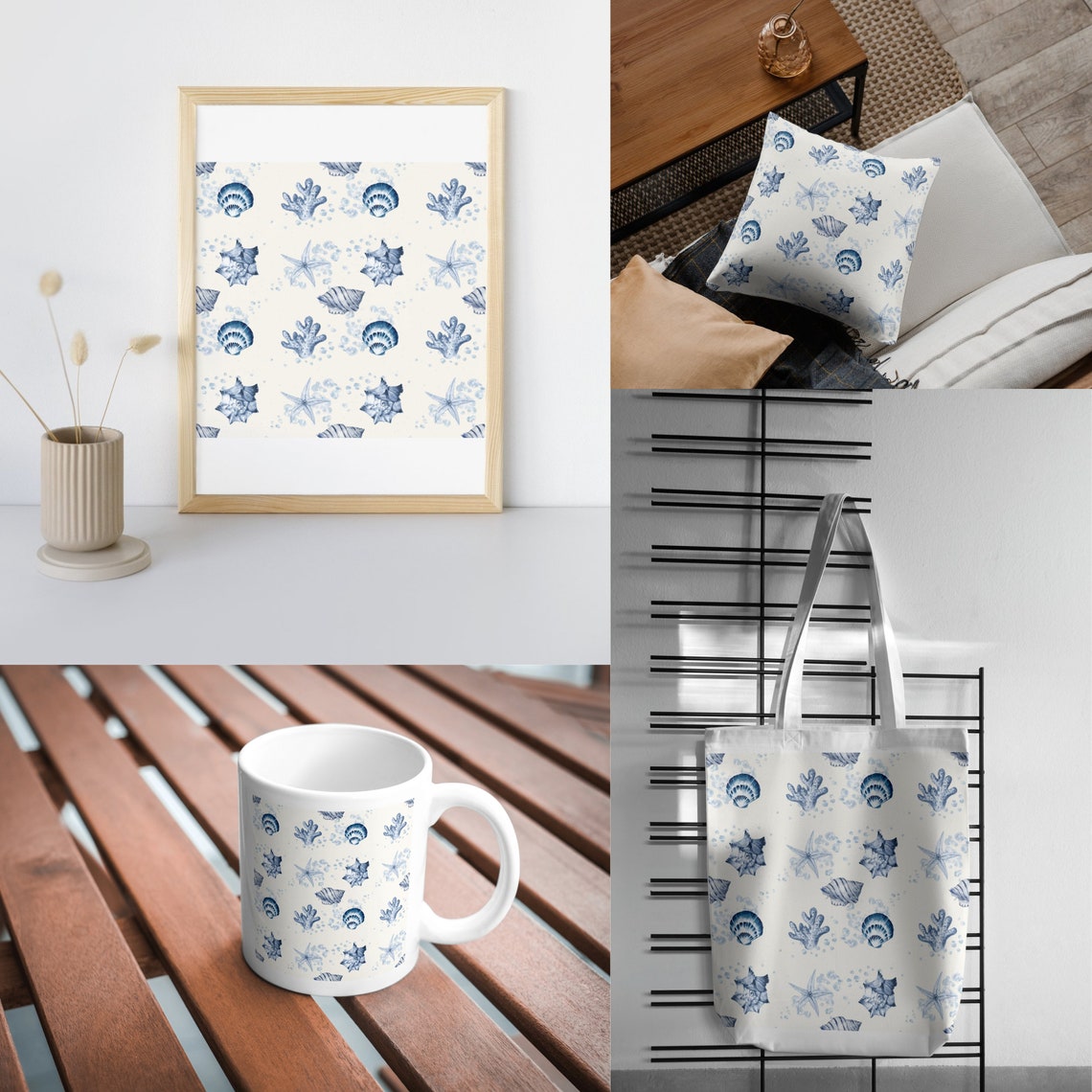 Blue Seashells - Watercolor, Beachy, Coastal, Seamless Pattern, Paper ...