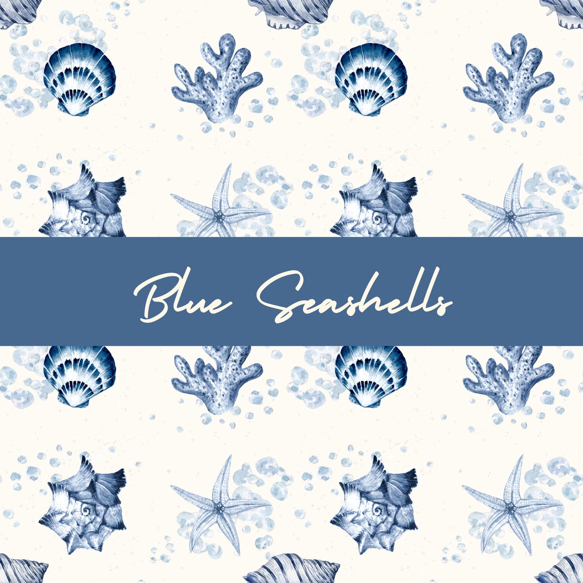 Blue Seashells - Watercolor, Beachy, Coastal, Seamless Pattern, Paper ...