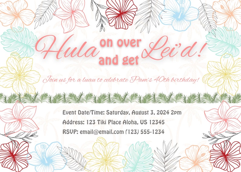 Hula on Over Party Invitation Template - Birthday Party - Luau Party ...