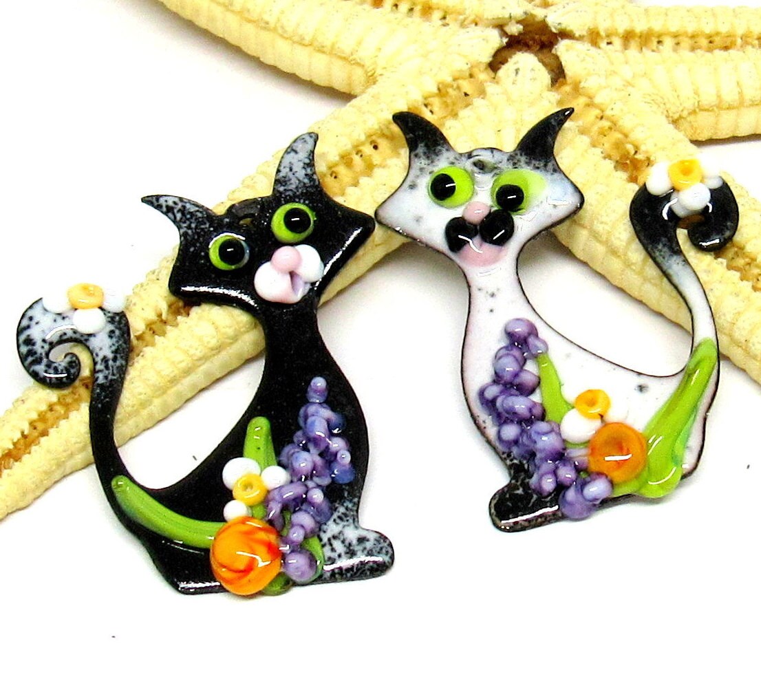 2 Copper-cats Enameled, Components for Jewelry Making, MTO - Etsy
