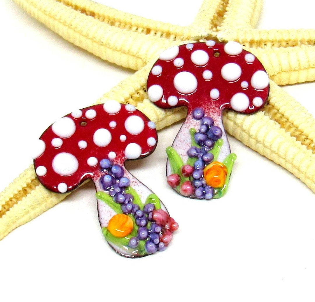 2 Copper-elements Enameled, Toadstool, Mushroom, Components for Making ...