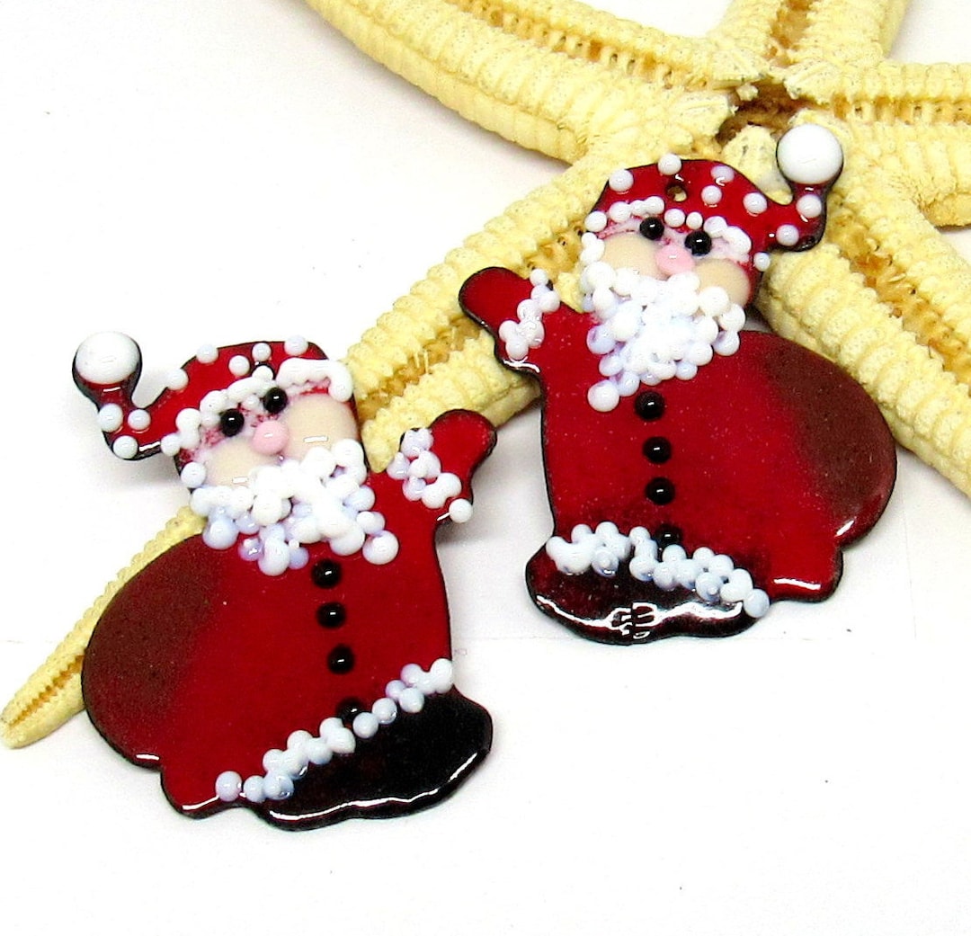 2 Copper-elements Enameled, Santa Claus, Components for Jewelry Making ...