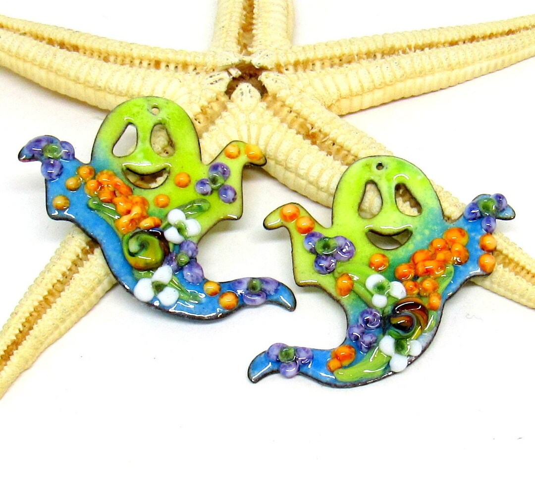 2 Copper-elements Enameled Ghost Components for Making - Etsy