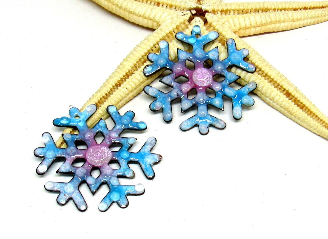 2 Copper-elements Enameled Snowflake, Components for Making Jewelry ...