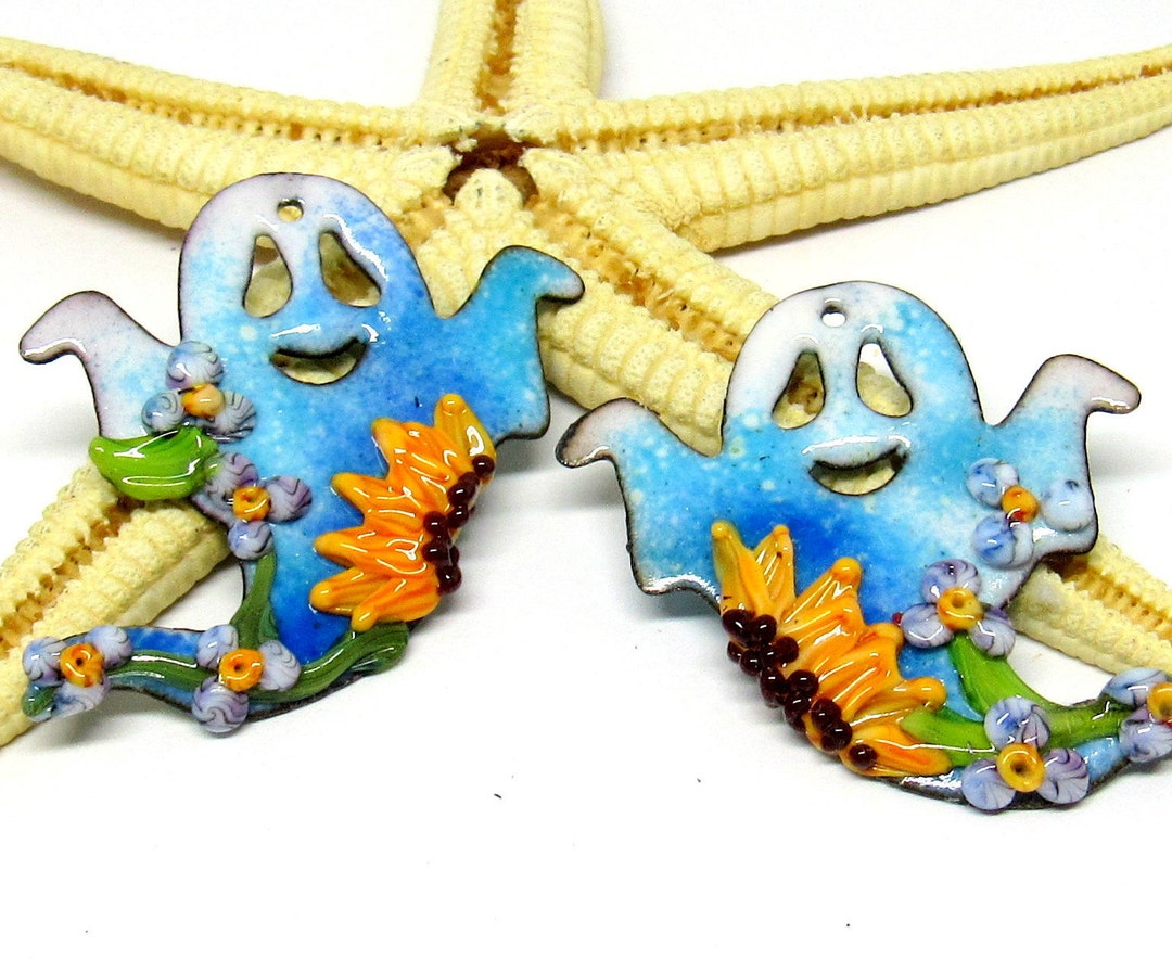 2 Copper-elements Enameled, Ghost, Components for Jewelry Making, MTO ...