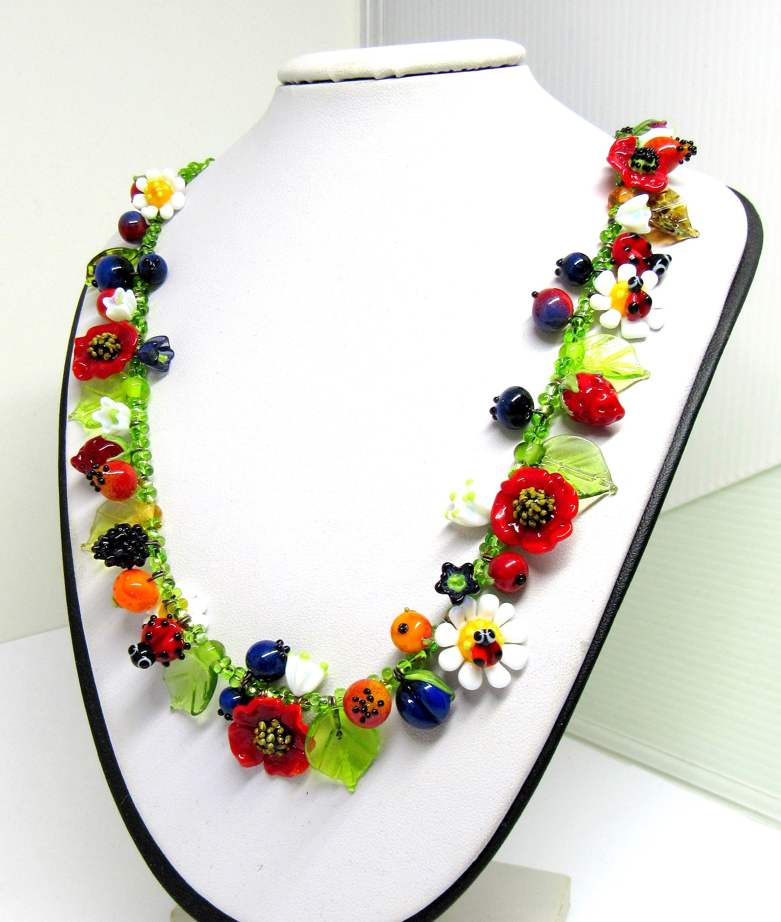Muranoglas Collier Sommer Mohn Margeriten Marienkäfer - Etsy