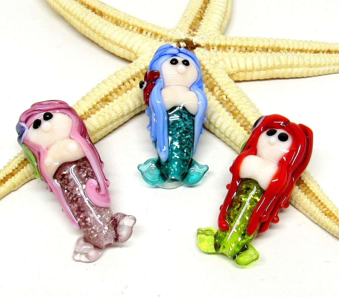 1 Glassbead Mermaid, Lampwork, Muranoglass, as Bead or Pendant, Ready ...