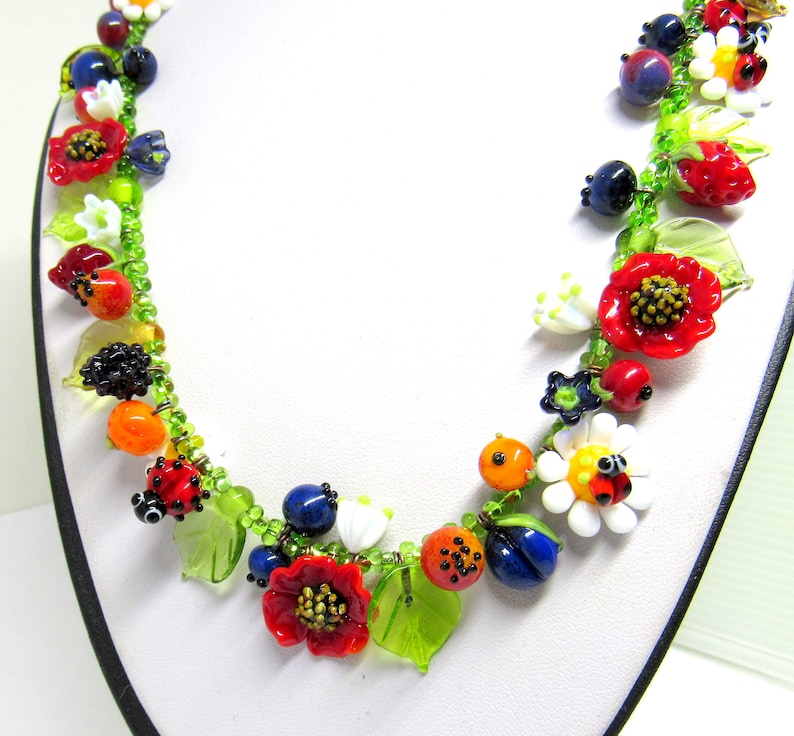 Muranoglas Collier Sommer Mohn Margeriten Marienkäfer - Etsy.de