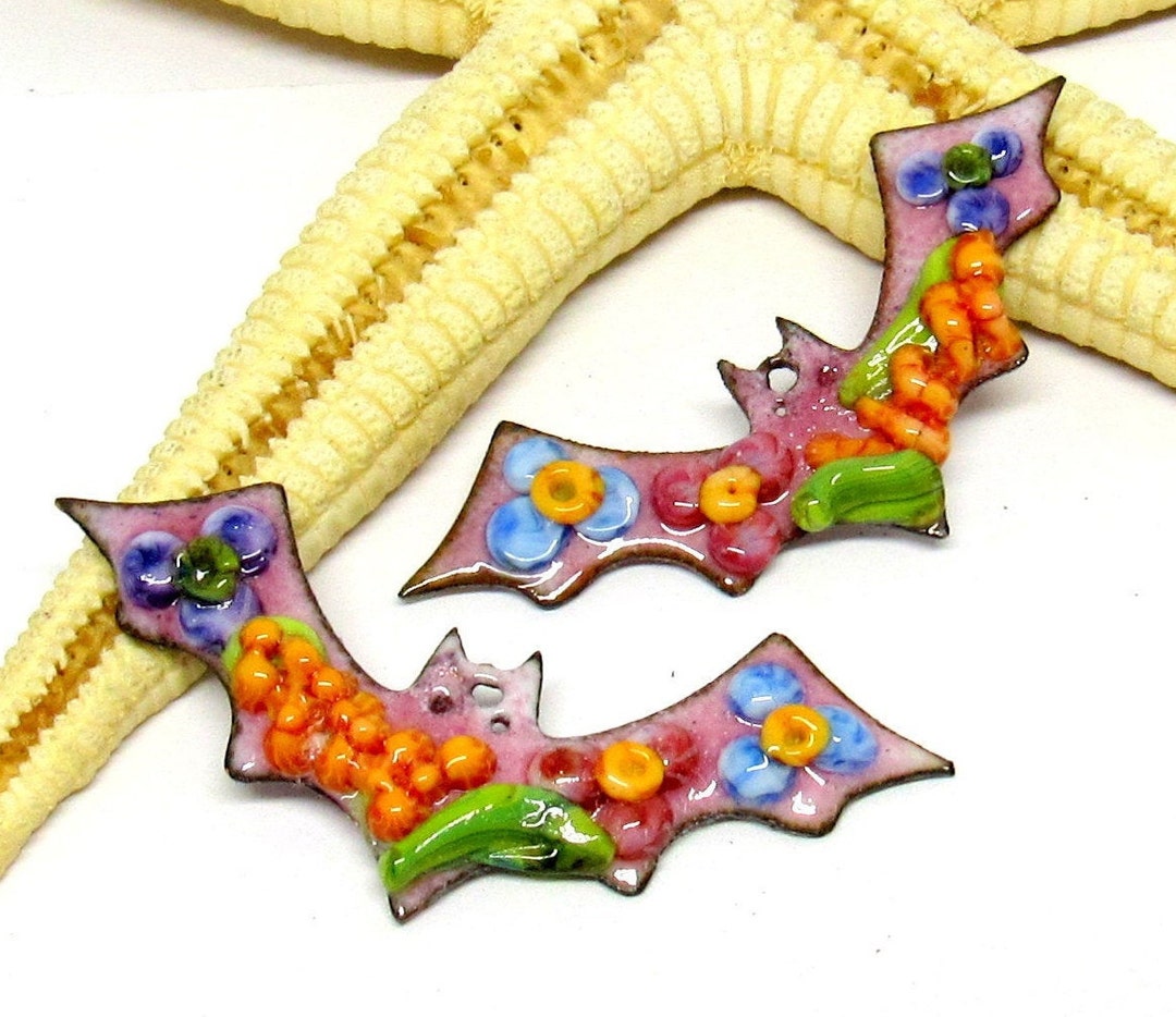 2 Copper-bats Enameled, 40mm X 15mm, Components for Jewelry Making, MTO ...
