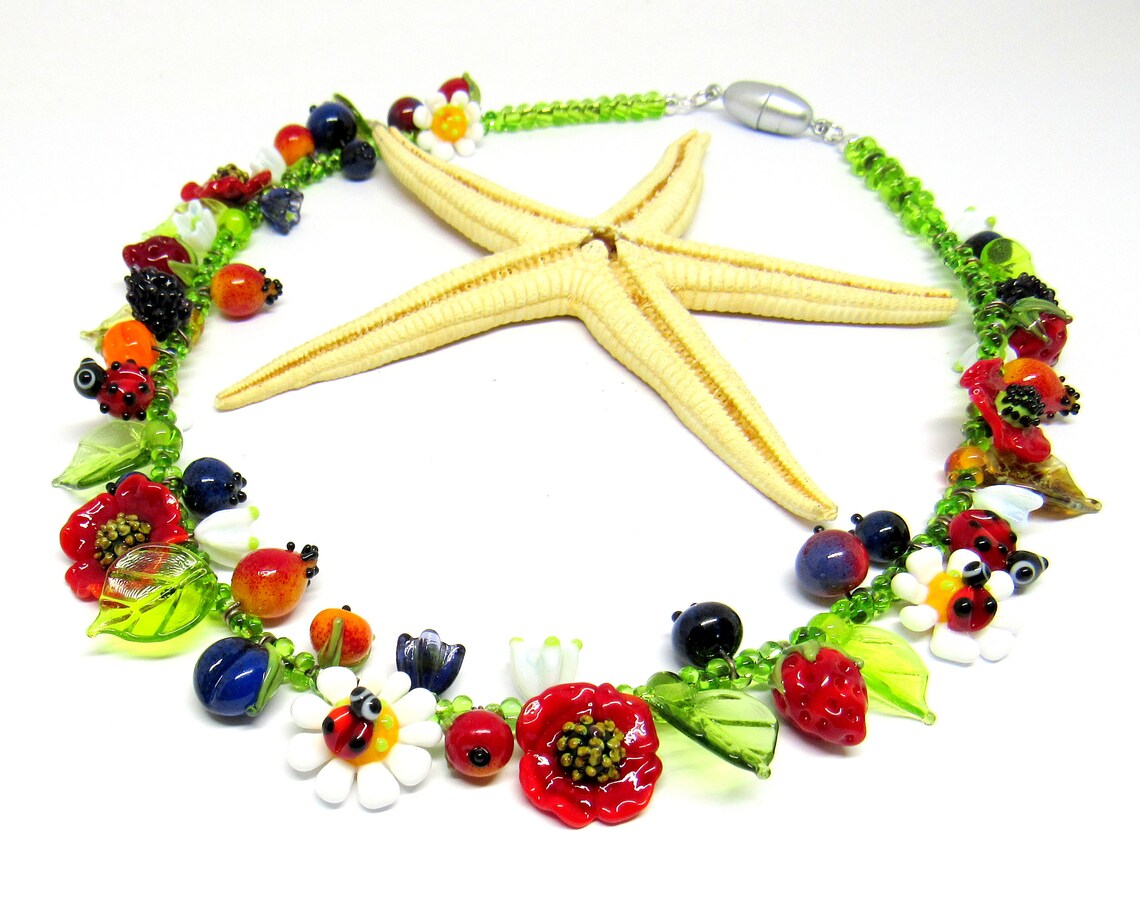 Muranoglas Collier Sommer Mohn Margeriten Marienkäfer - Etsy