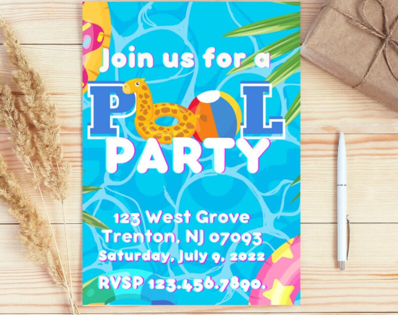 Editable Pool Party Invitation, Summer Evite Birthday, Retro Summer ...