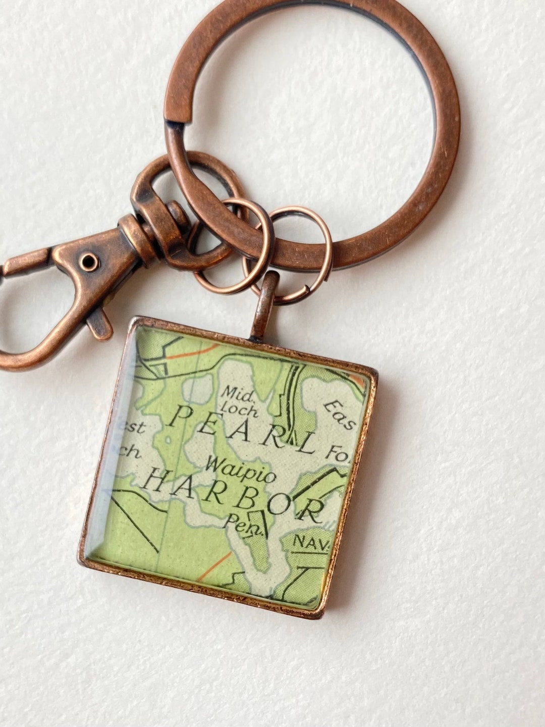 Pearl Harbor Keychain for Boyfriend. Vintage Map Keychain for ...