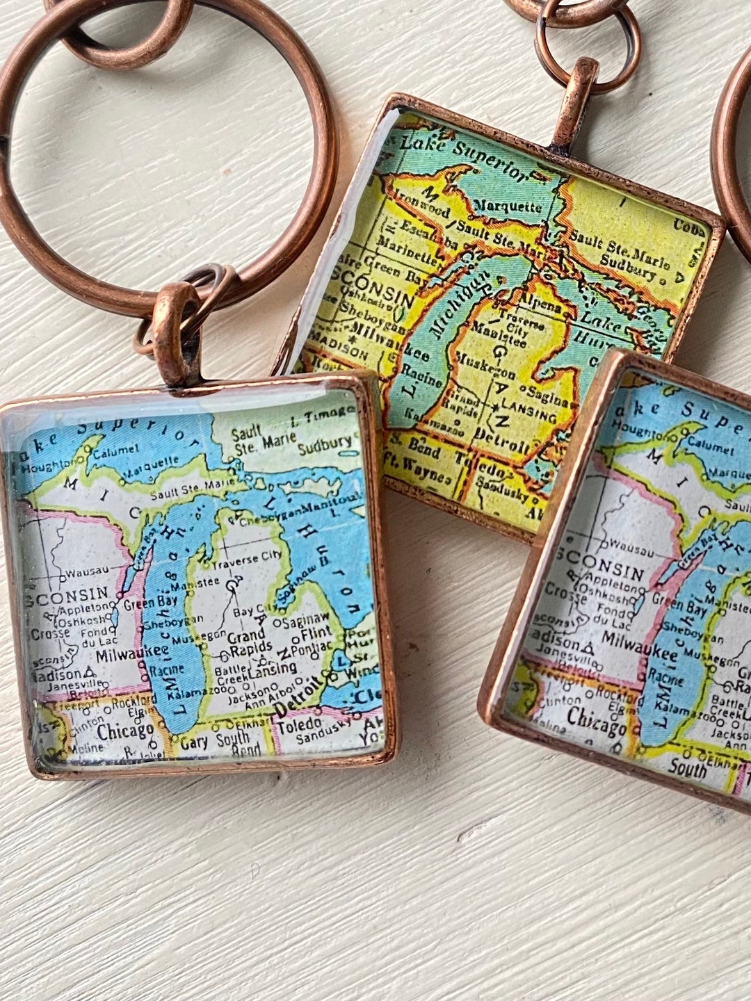 Michigan State Map Keychain. Handmade Artisan Michigan Gift. High ...