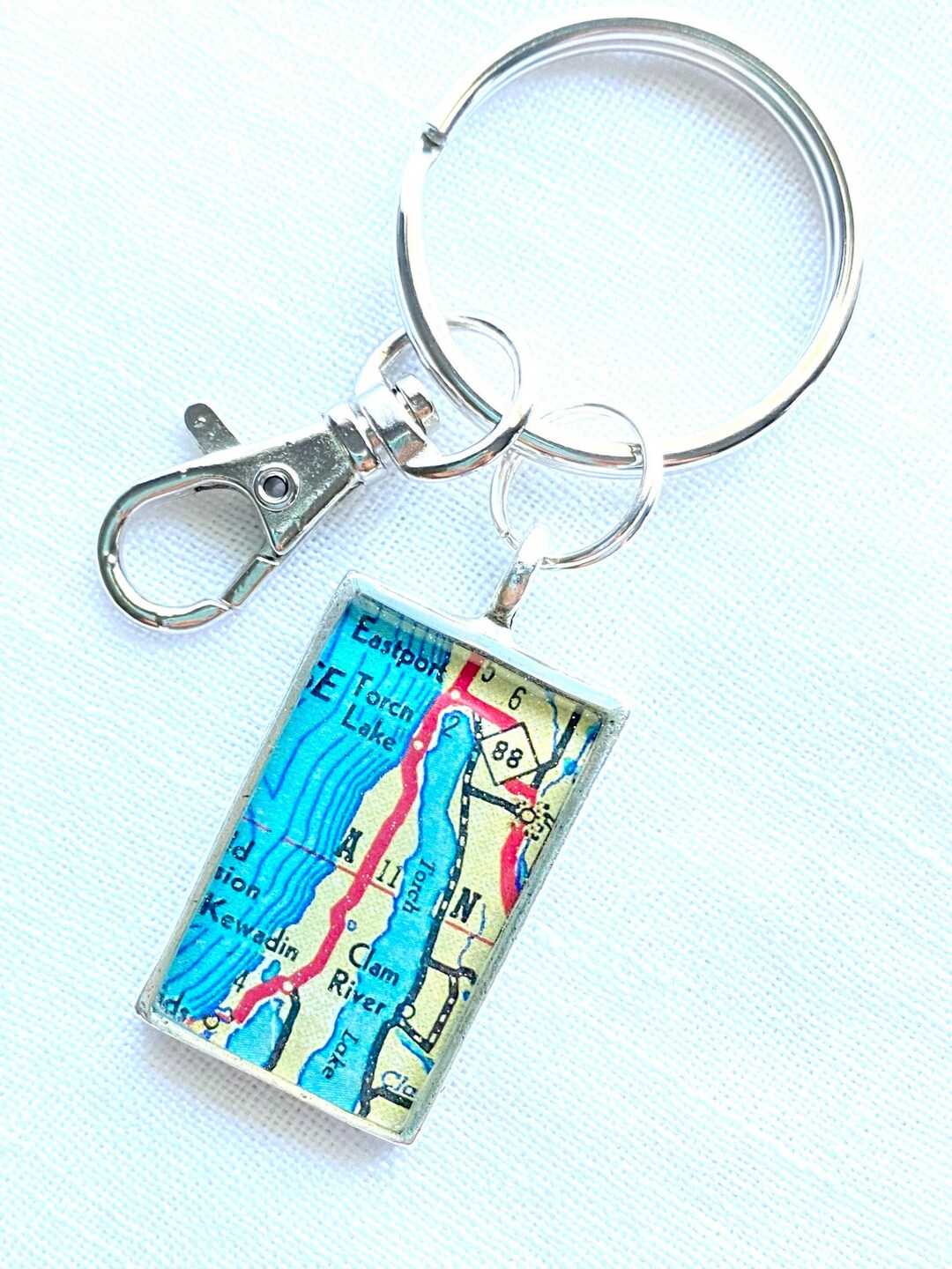 Torch Lake Keychain.michigan Map Jewelry.torch Lake Vintage Map ...