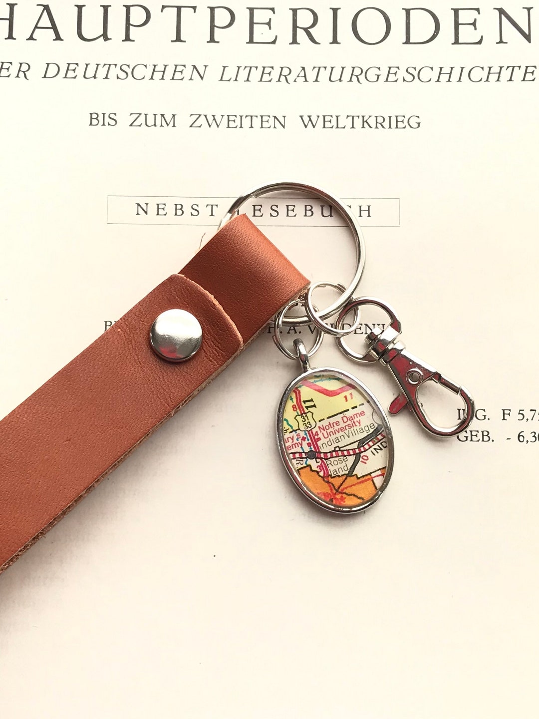 Leather Keychain Notre Dame Gift. Unique Handmade Vintage Map Gift for ...