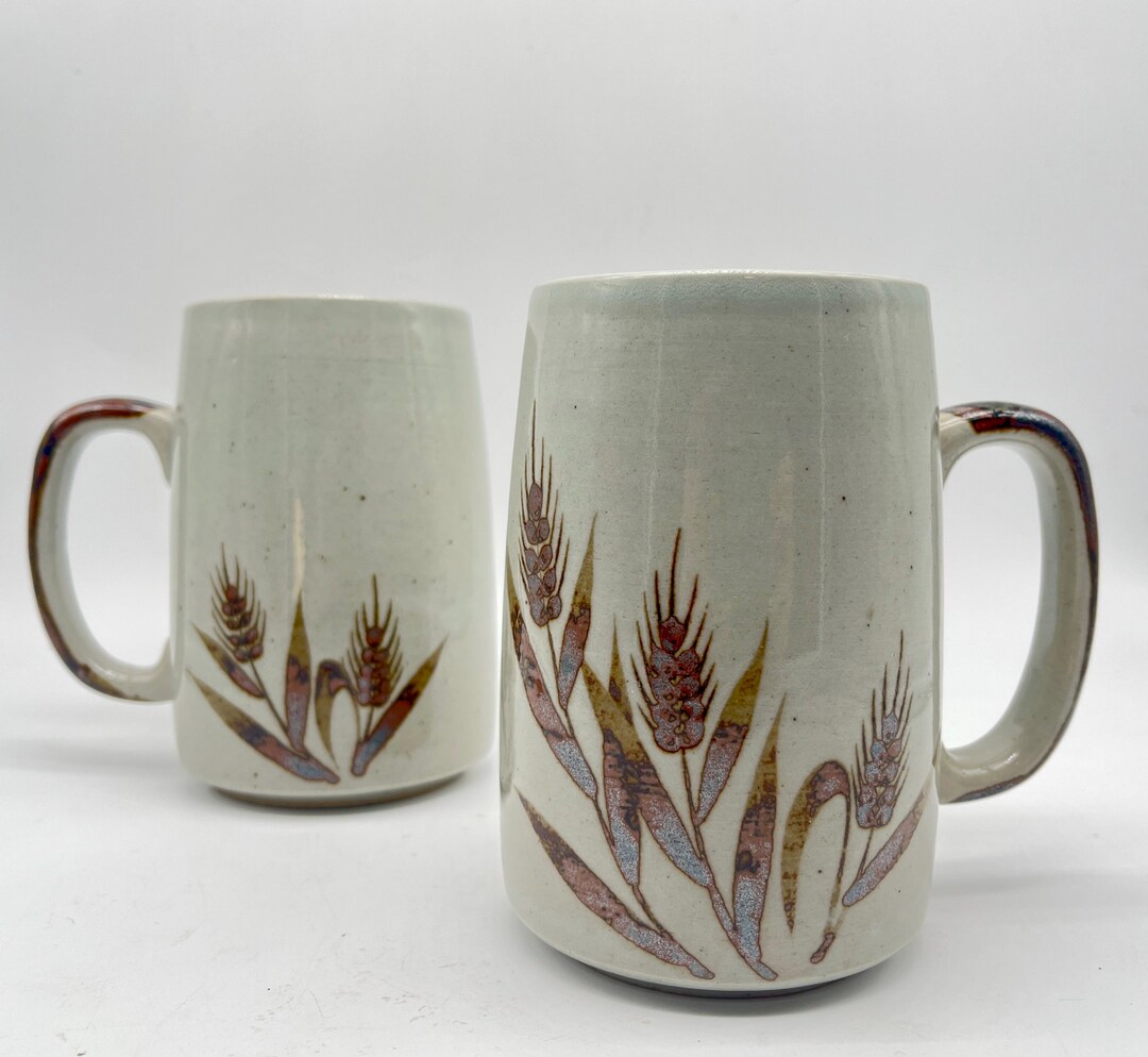 Pair 2 Large Vintage Wheat Pattern Otagiri Grandmugs Speckled Stoneware ...