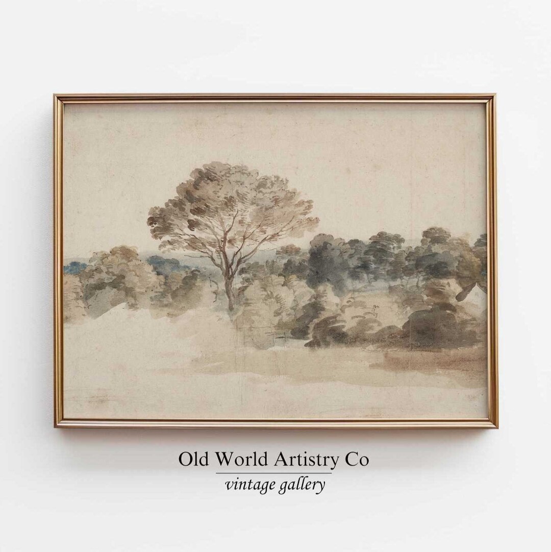 Minimalist Nature Scene | Muted Watercolor Vintage Painting | Printable ...