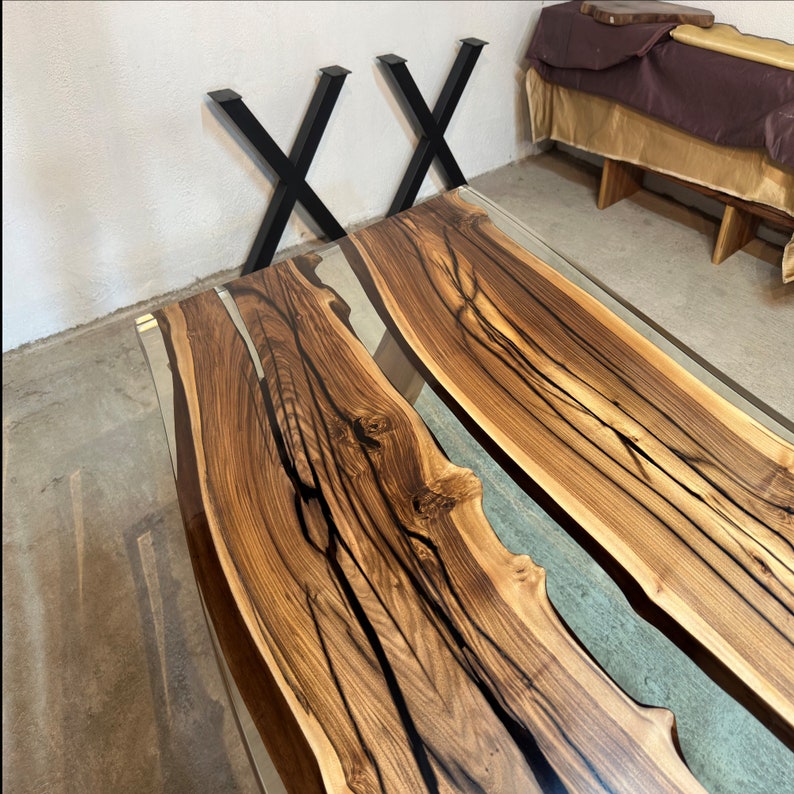 Custom Resin Table Made of Walnut, Transparent Epoxy Table, Modern ...