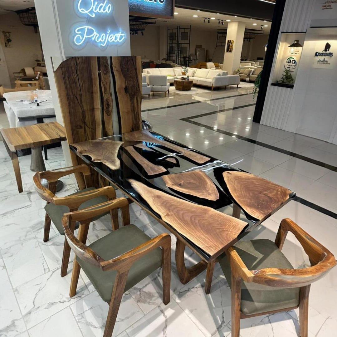 Custom Epoxy Resin Walnut Dining Table, - Etsy
