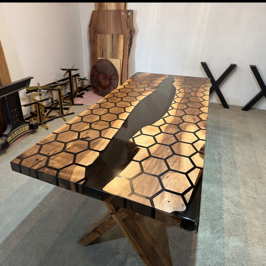 Custom Black Epoxy Resin Dining Table Walnut Epoxy Log Table in Stock ...