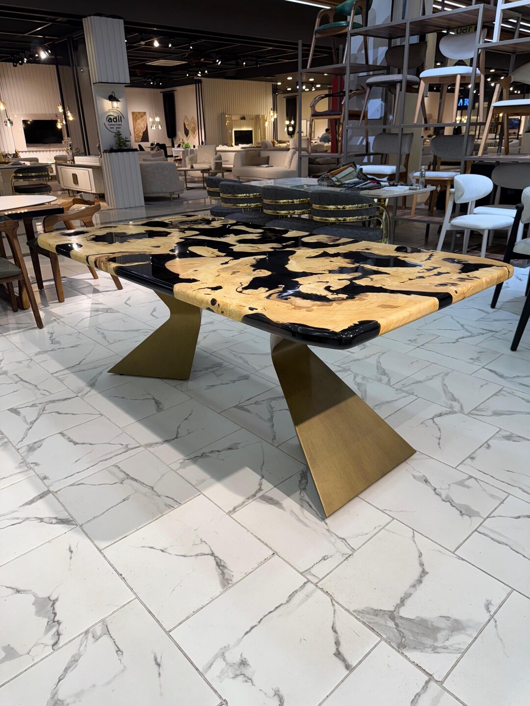Lux Black Epoxy Solid Wood Dining Table / in Stock - Etsy