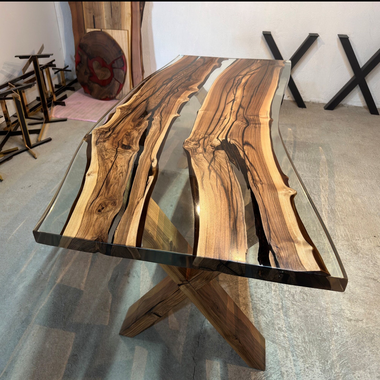 Custom Resin Table Made of Walnut, Transparent Epoxy Table, Modern ...